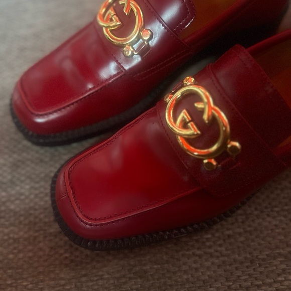 Gucci | Shoes | Gucci Red Leather Loafer With Gold Gs | Poshmark